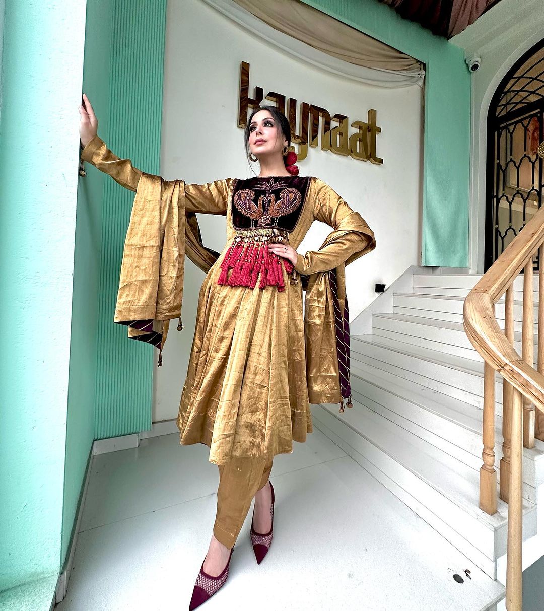 LATEST DESIGNER GOLD ANARKALI SUIT WITH DUPATTA - Kaynaat by Aanchal ...